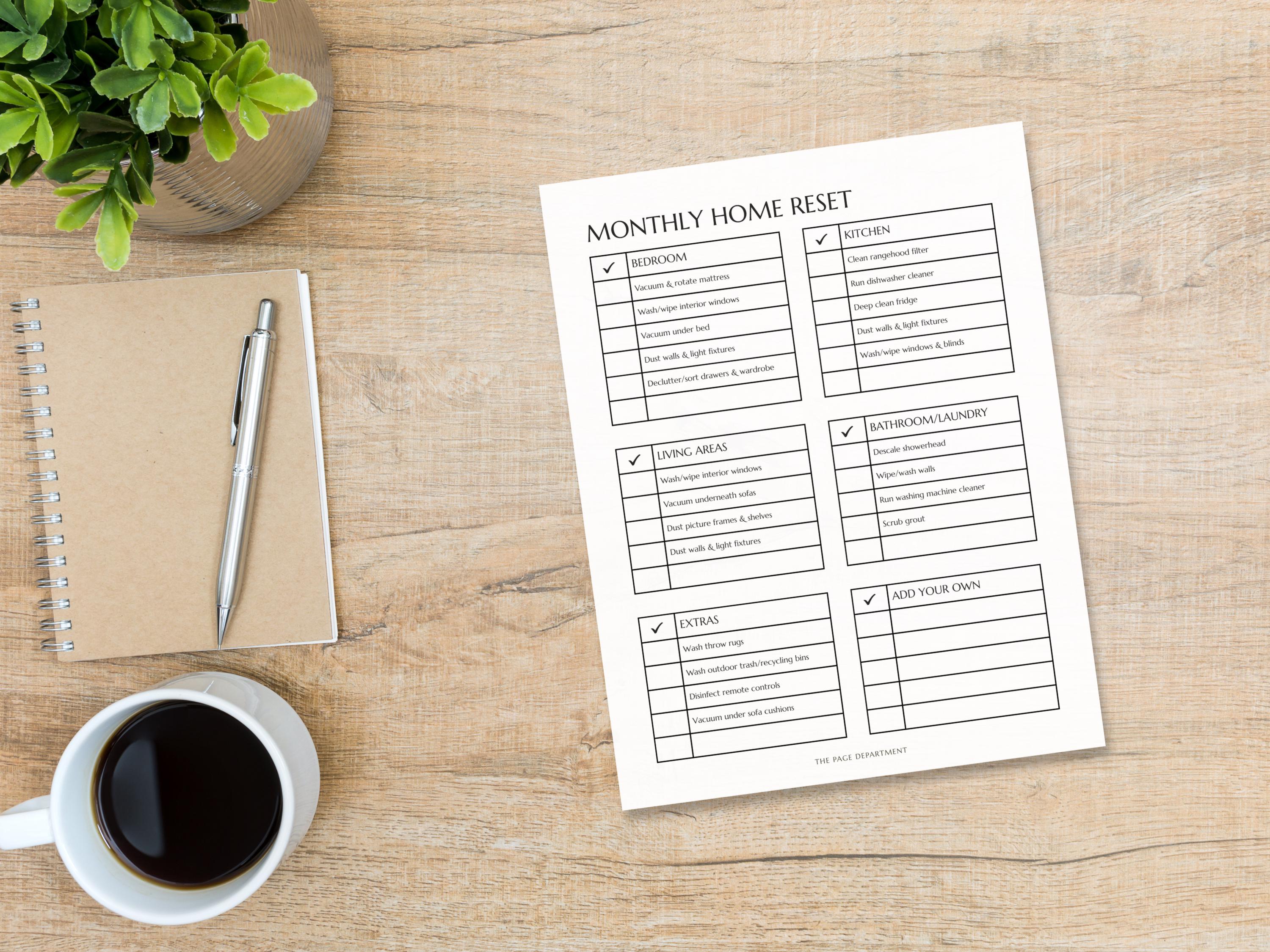 Printable Monthly Cleaning Checklist | A4, A5 & US Letter | Digital PDF ...
