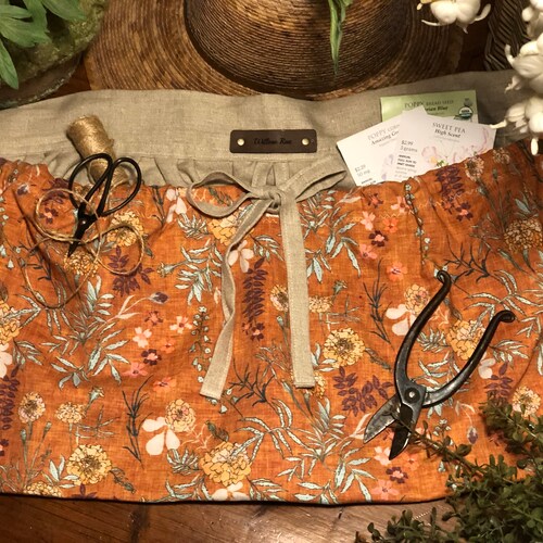 Marigold Love Floral Cotton and Linen Garden Apron Harvest - Etsy