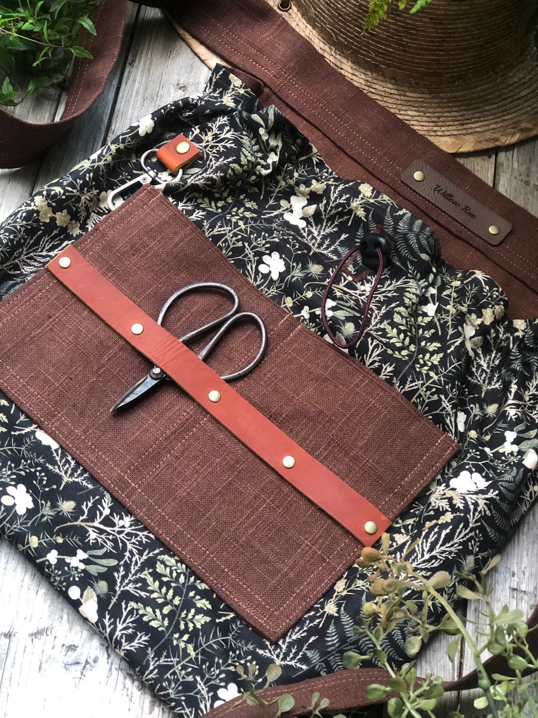 Botanical Bliss Cotton and Linen Garden Apron, Harvest Apron, Forage ...