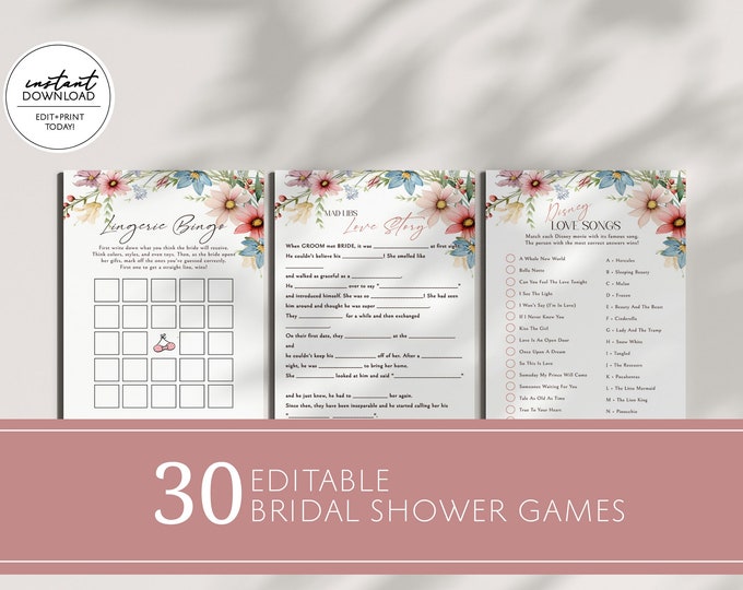 Wildflower Bridal Shower Games, Pink Flower Bridal Shower Editable ...