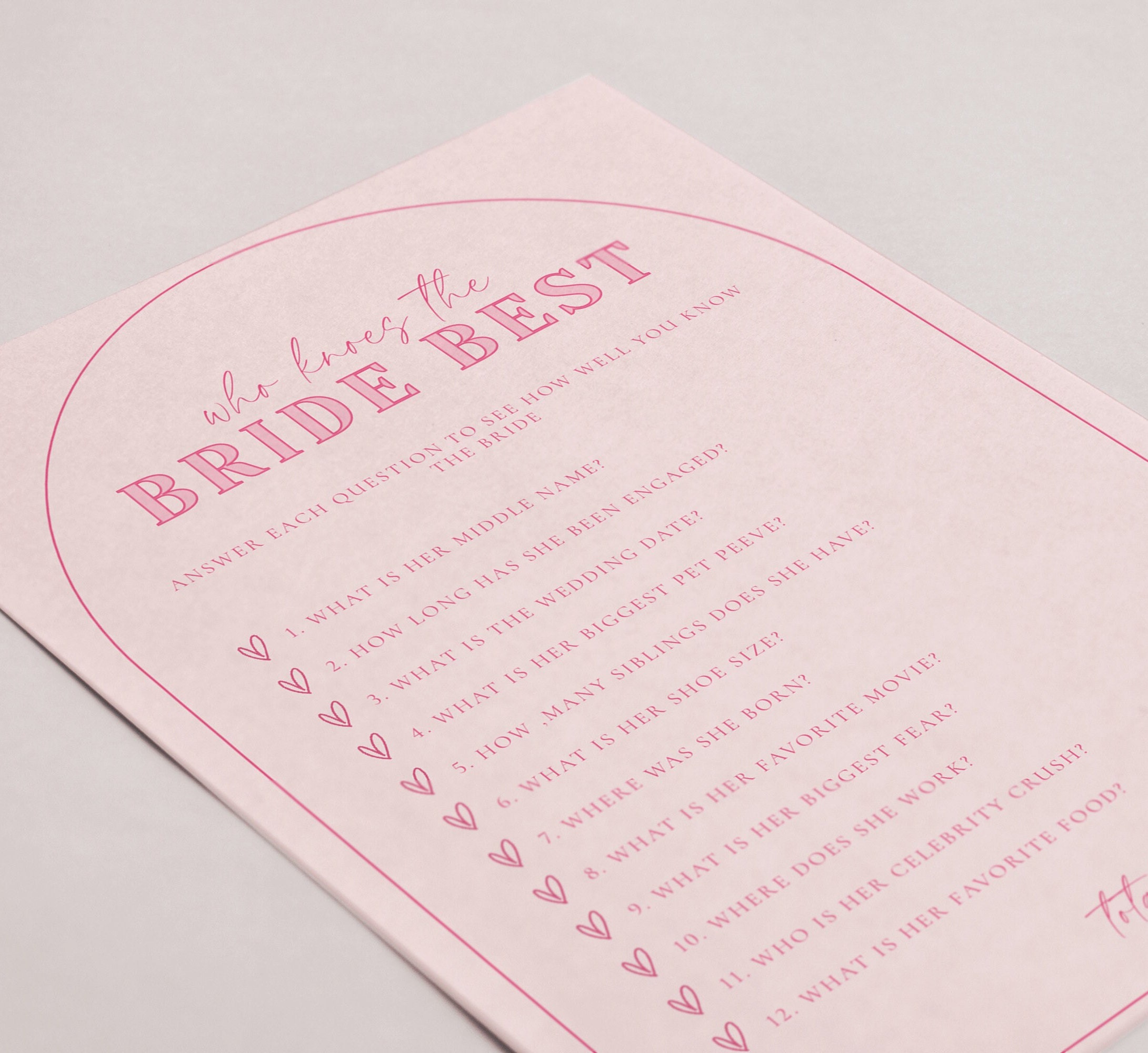 Who Knows the Bride Best Game, Printable Bridal Shower Games, How Well ...