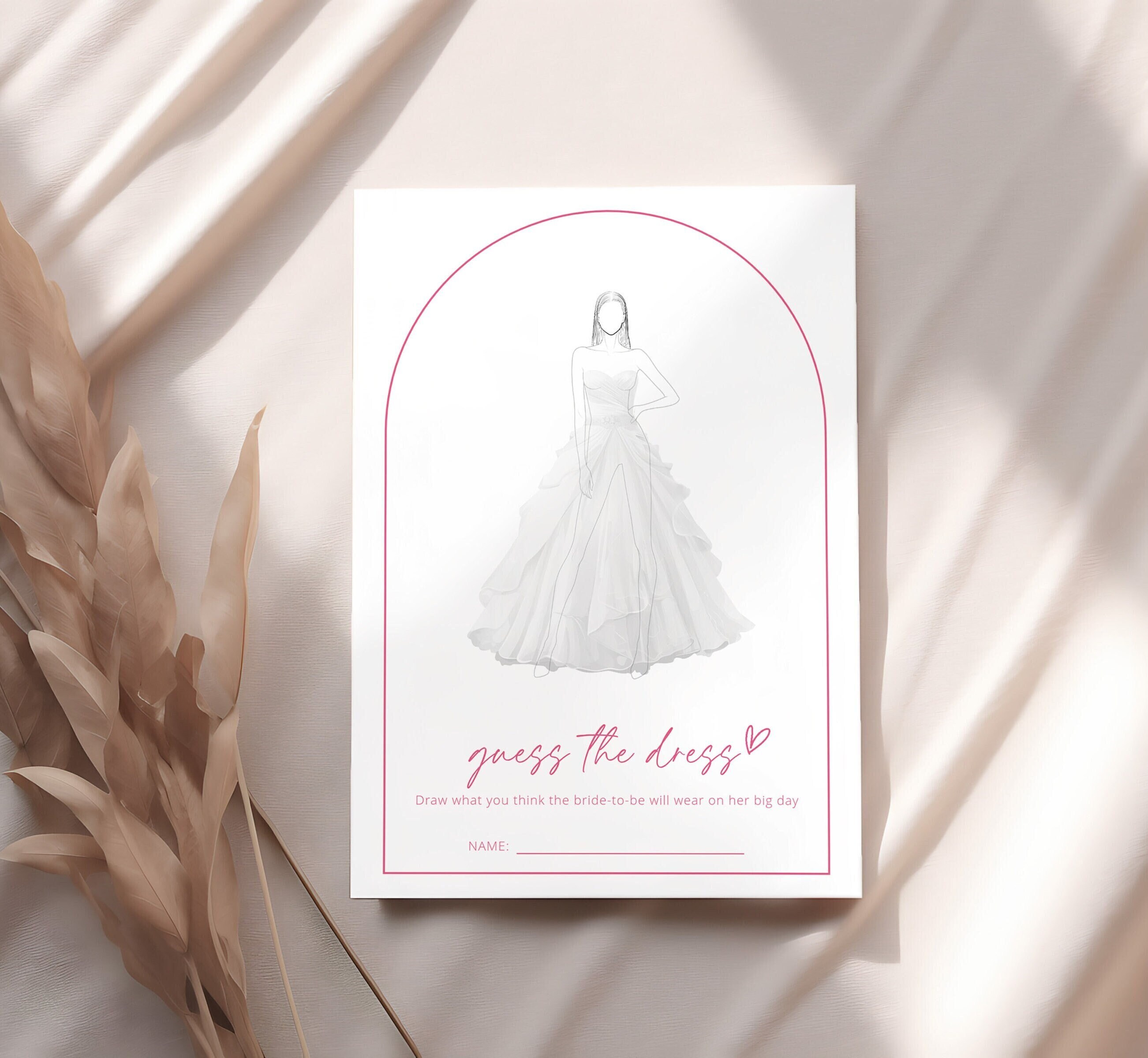 Guess the Brides Wedding Dress Game Template, Editable Pink Bridal ...