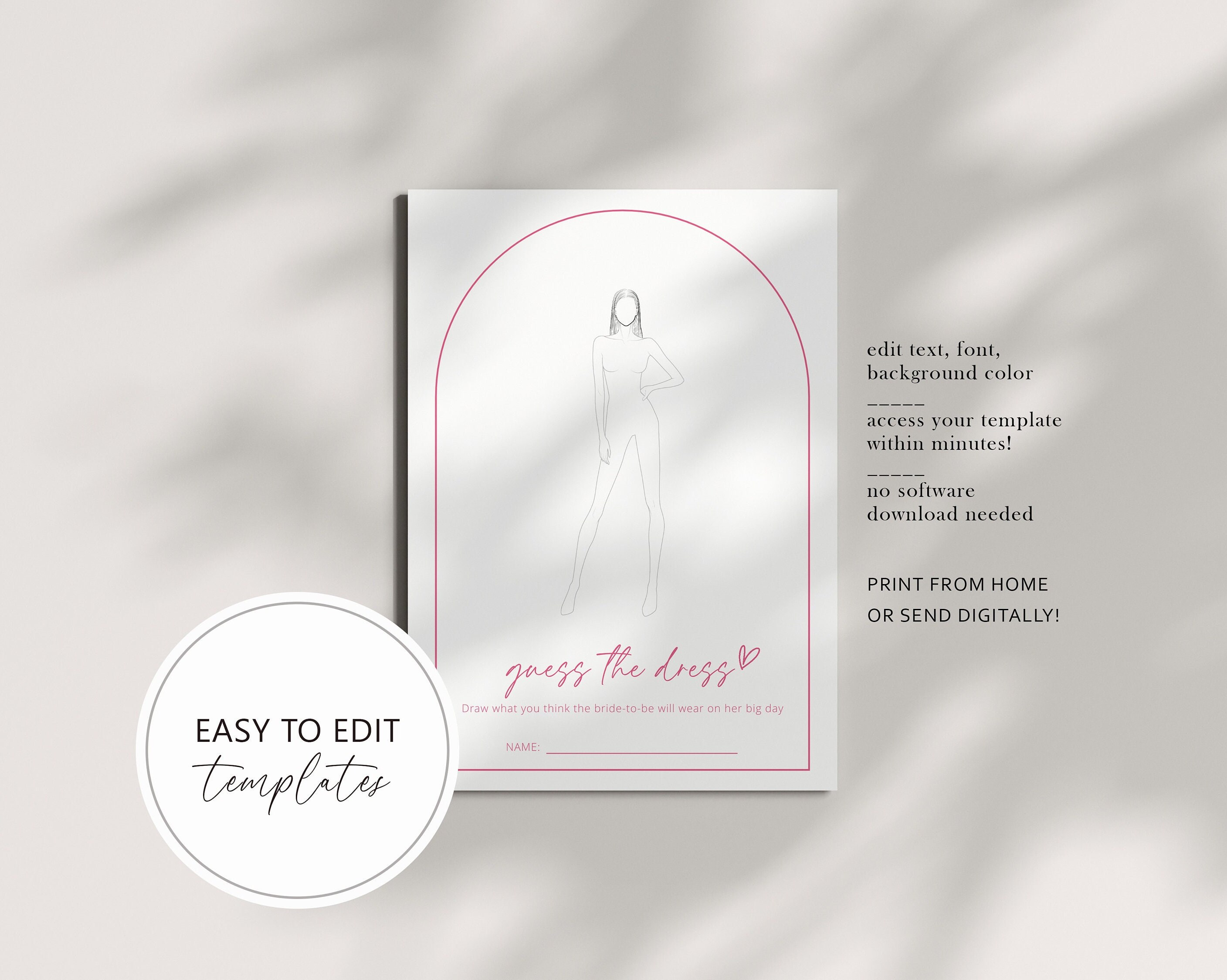 Guess the Brides Wedding Dress Game Template, Editable Pink Bridal ...