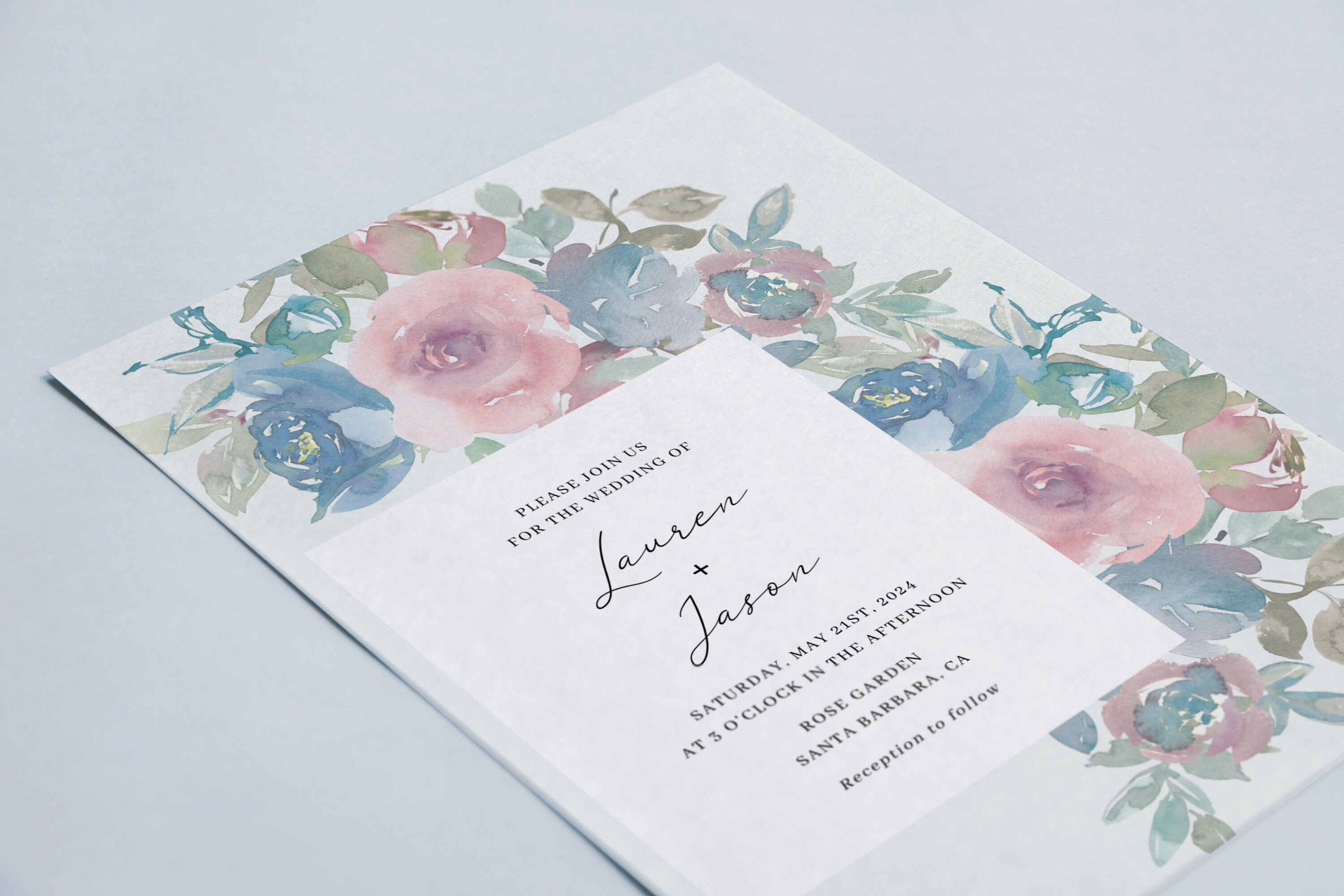 Blue Floral Wedding Invitation Bundle, Dusty Blue Wedding Invitation ...