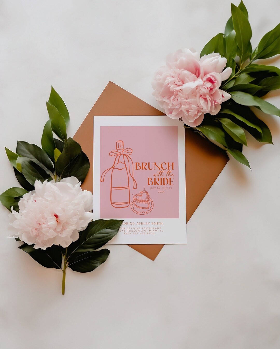 Brunch With the Bride Invitation Template, Editable Cake & Champagne ...