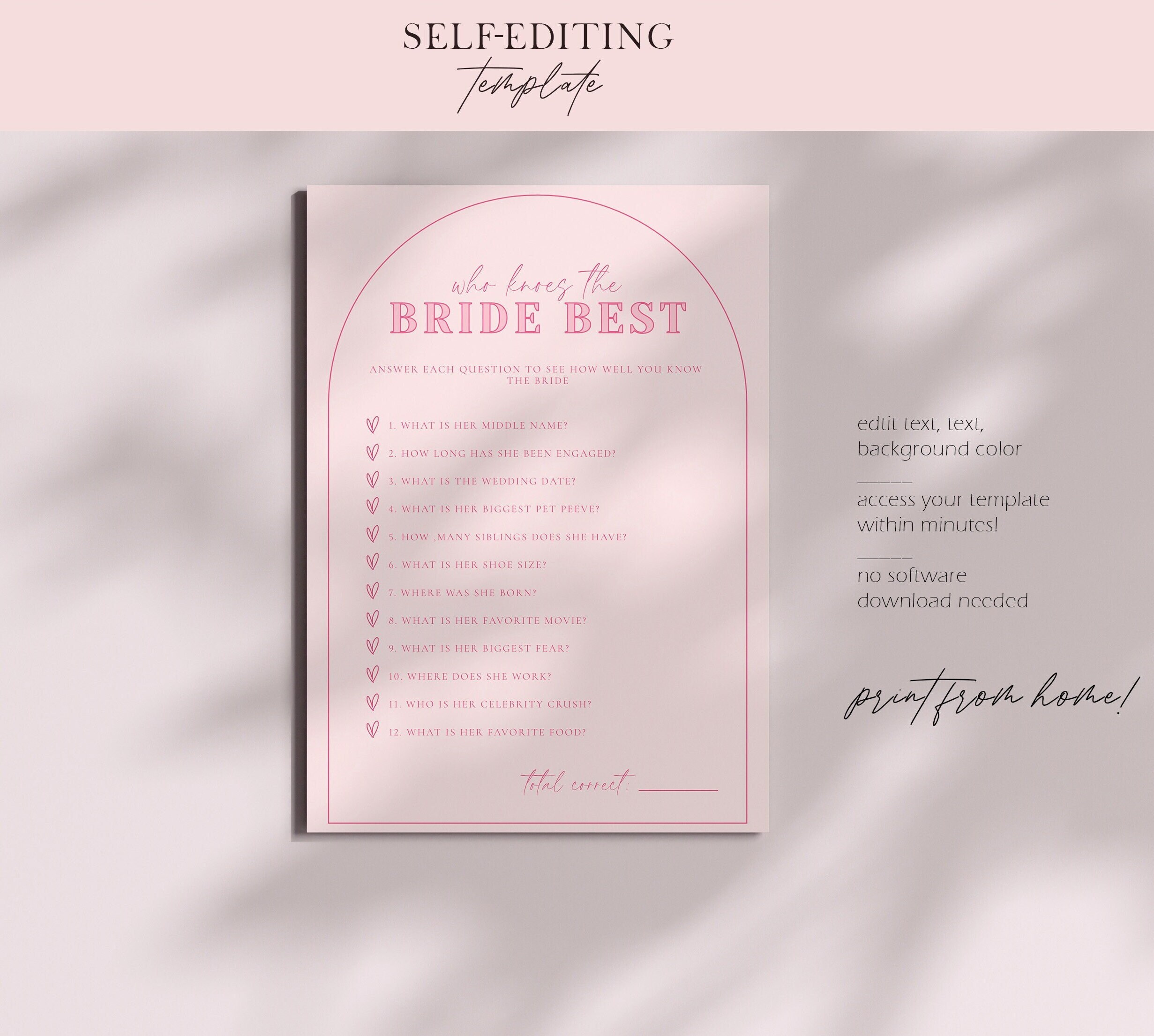 Who Knows the Bride Best Game, Printable Bridal Shower Games, How Well ...