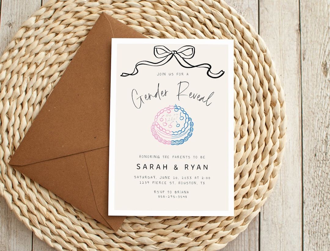Pink or Blue Baby Gender Reveal Invitation, Editable He or She Baby ...