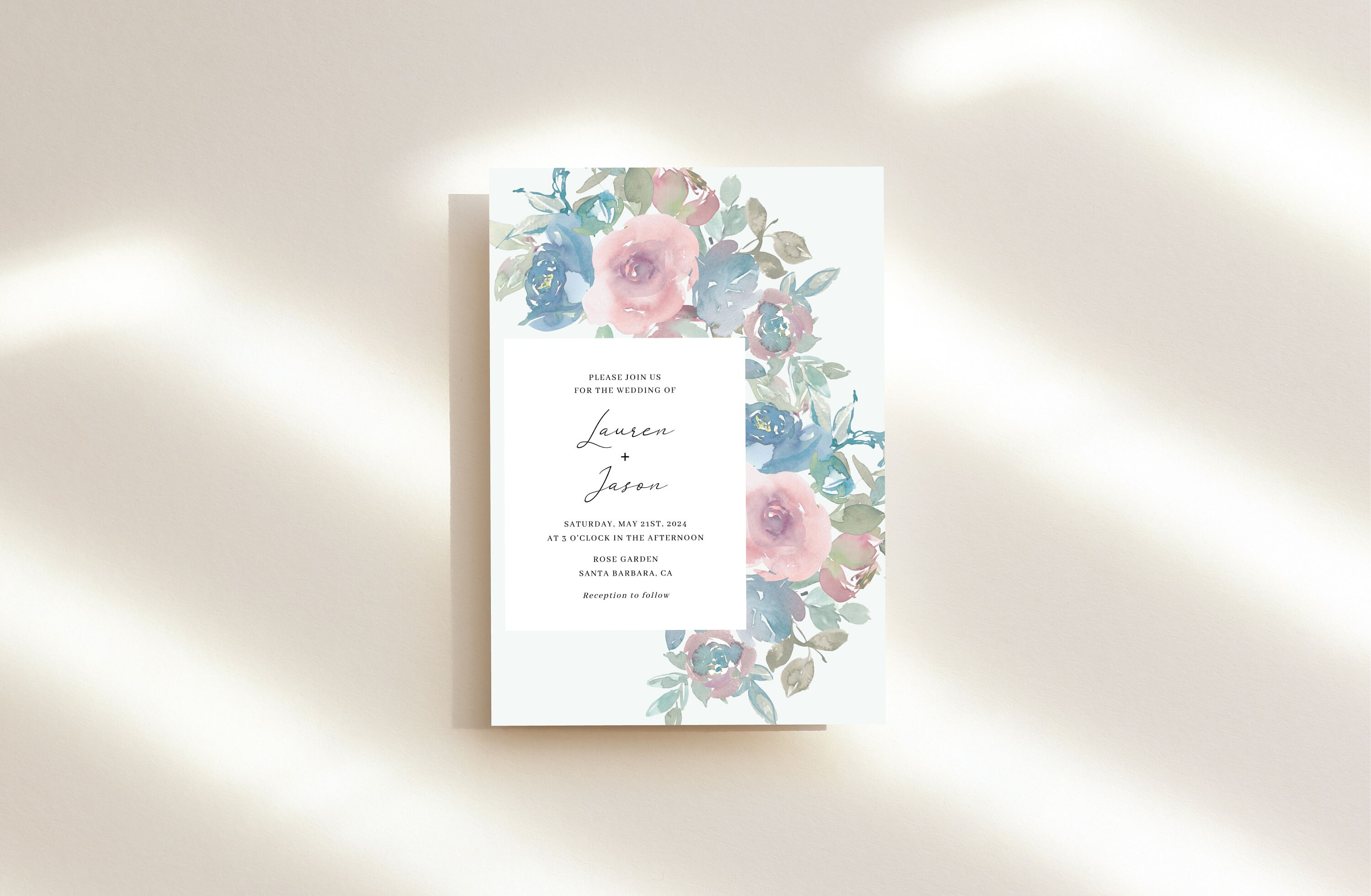 Blue Floral Wedding Invitation Bundle, Dusty Blue Wedding Invitation ...