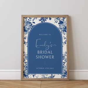 Blue Chinoiserie Bridal Shower Welcome Sign Template, Toile Bridal ...