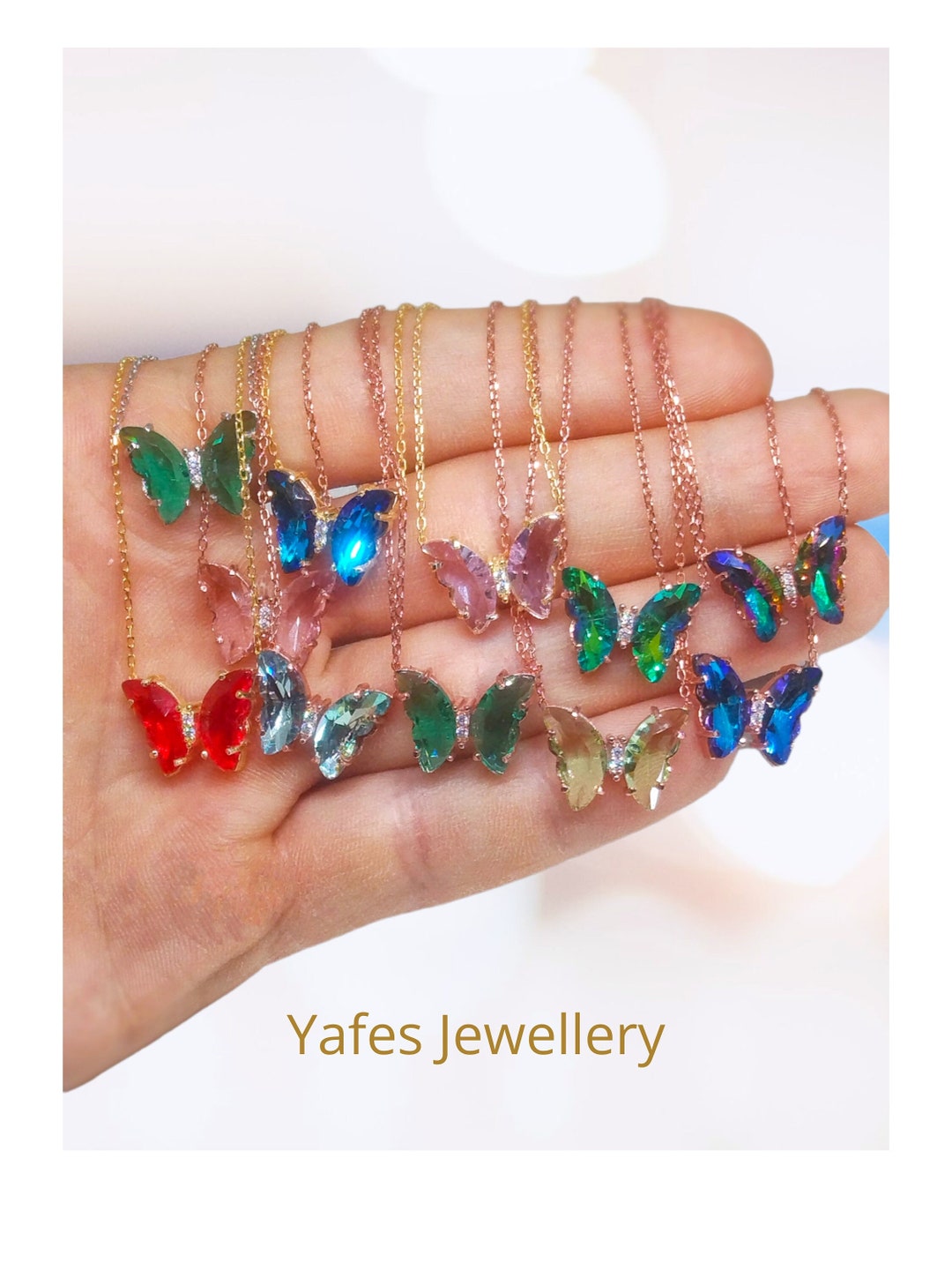Silver Crystal Butterfly Necklace: Colorful Cubic Zirconia Butterflies ...