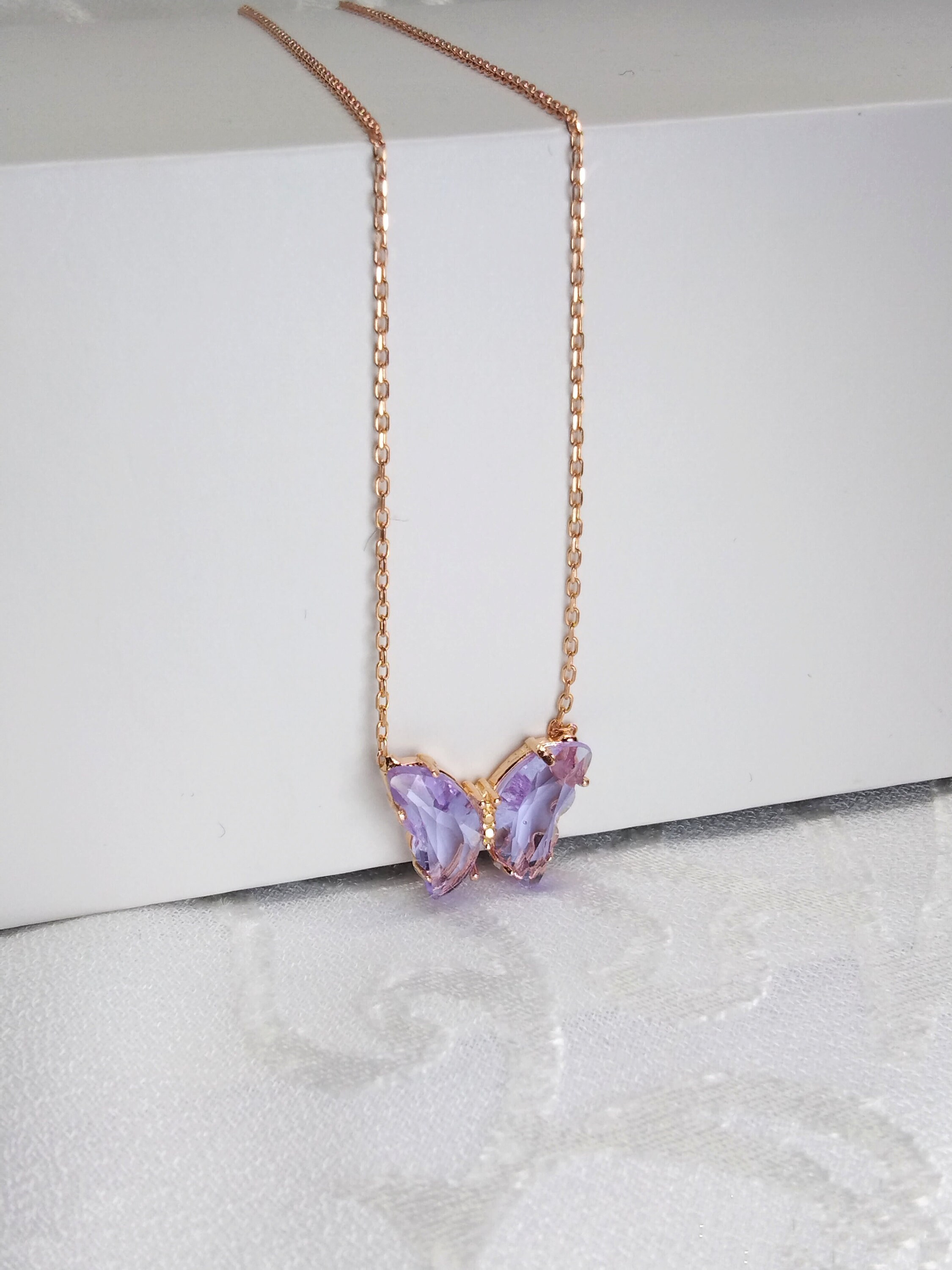 Sterling Silver Purple Butterfly Necklacebutterfly Pendant - Etsy
