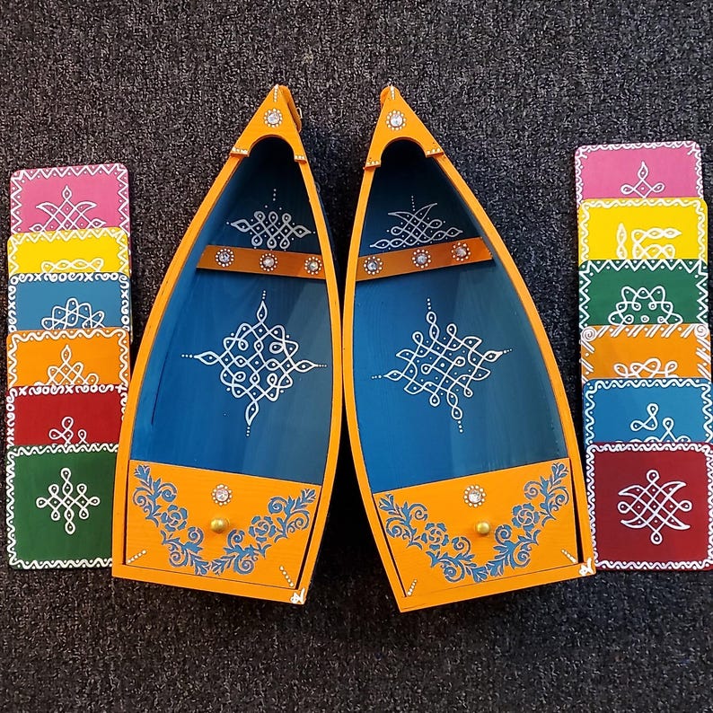 Kolam Boat Shelf | Rangoli Boat Shelf | Indian Home Decor | Boat Shelf ...