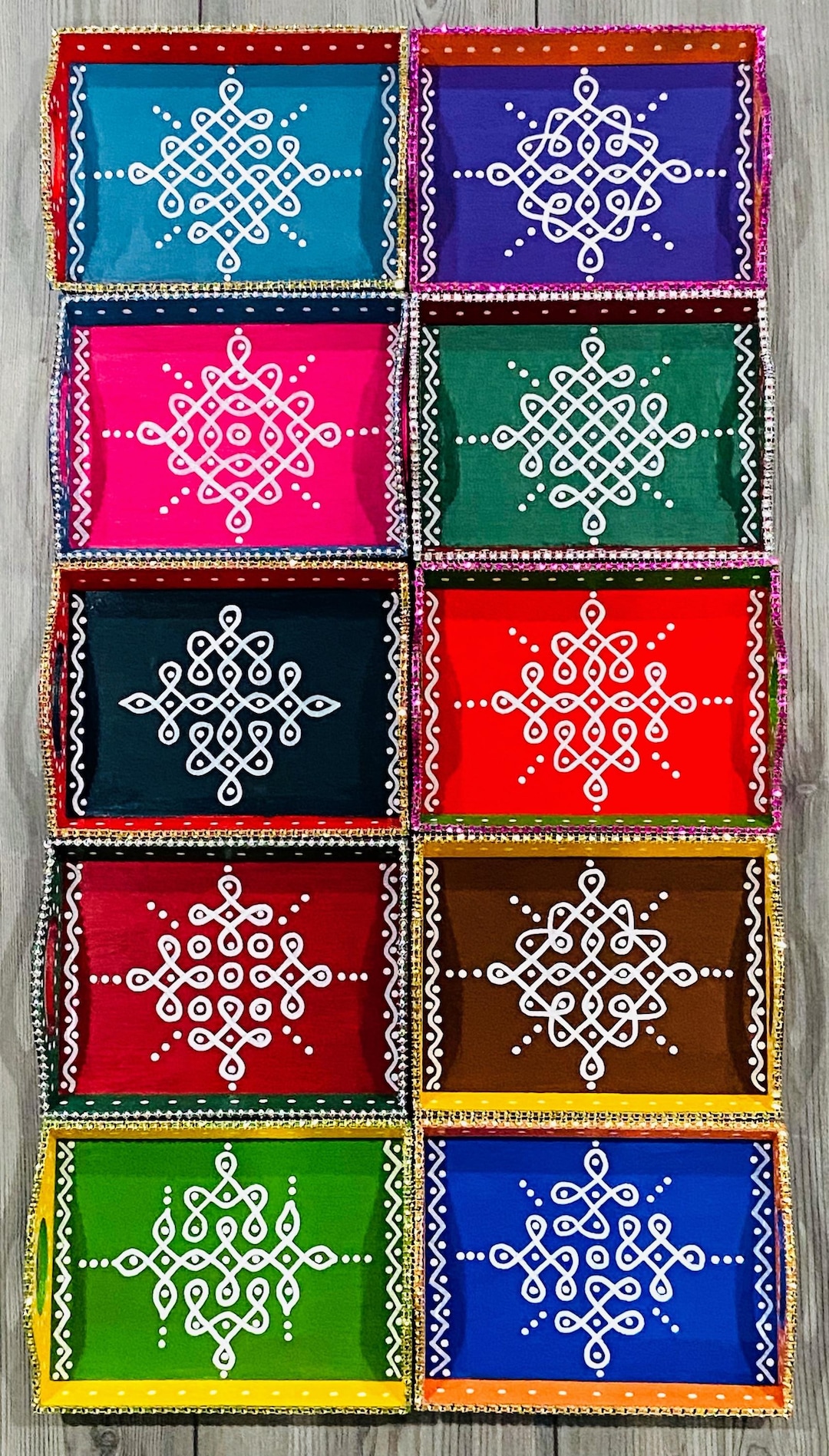Kolam Trays / Rangoli Trays / Muggu Trays / Navratri Gifts / Festival ...