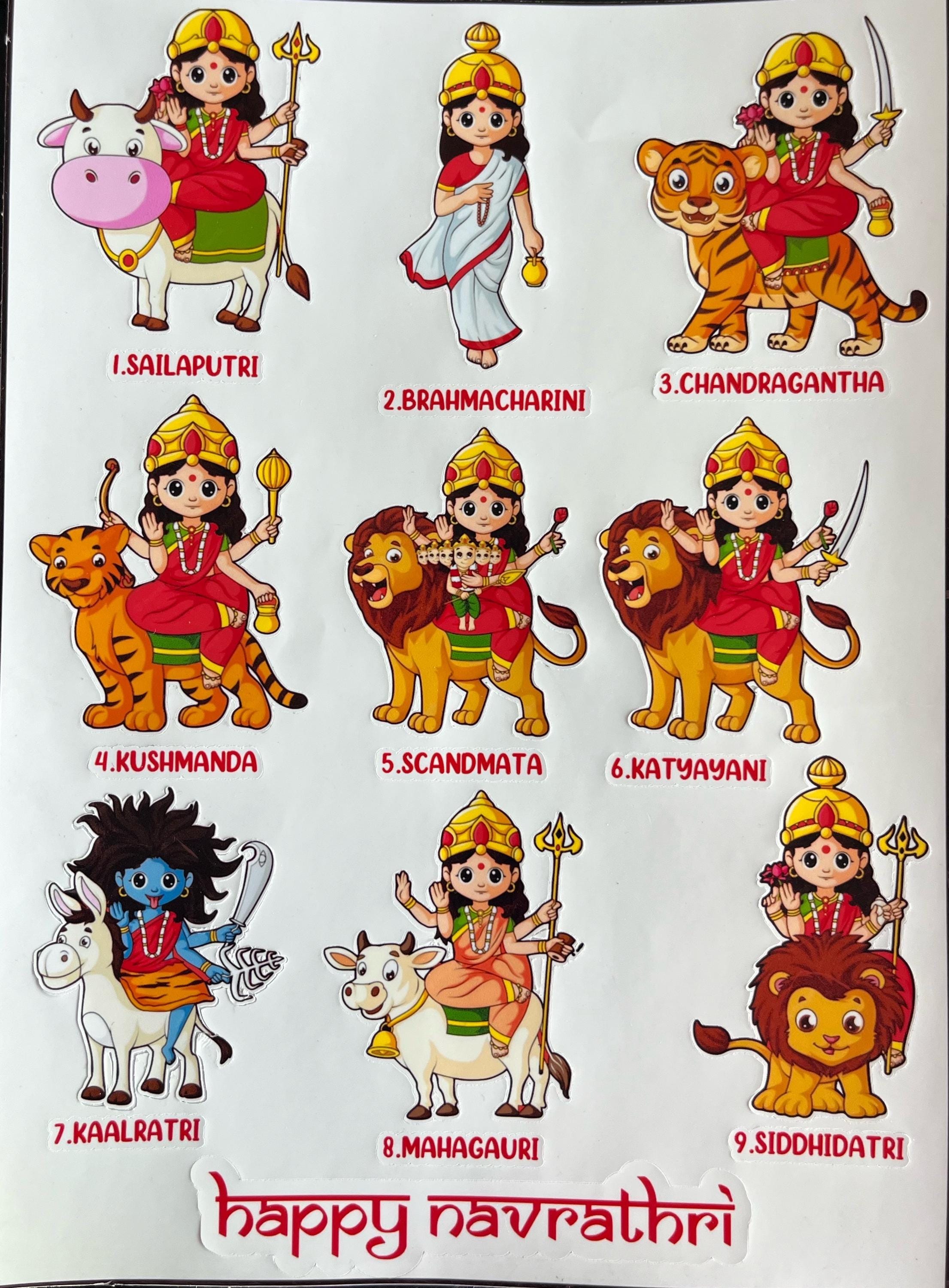 Navratri Stickers | Maa Durga Avatar Stickers | 9 Avatars of Durga ...