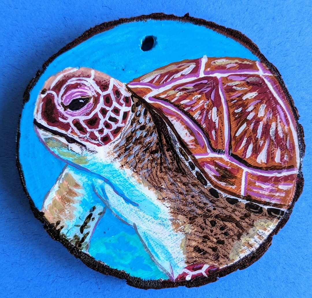 Painted Sea Turtle Wooden Disc - Etsy