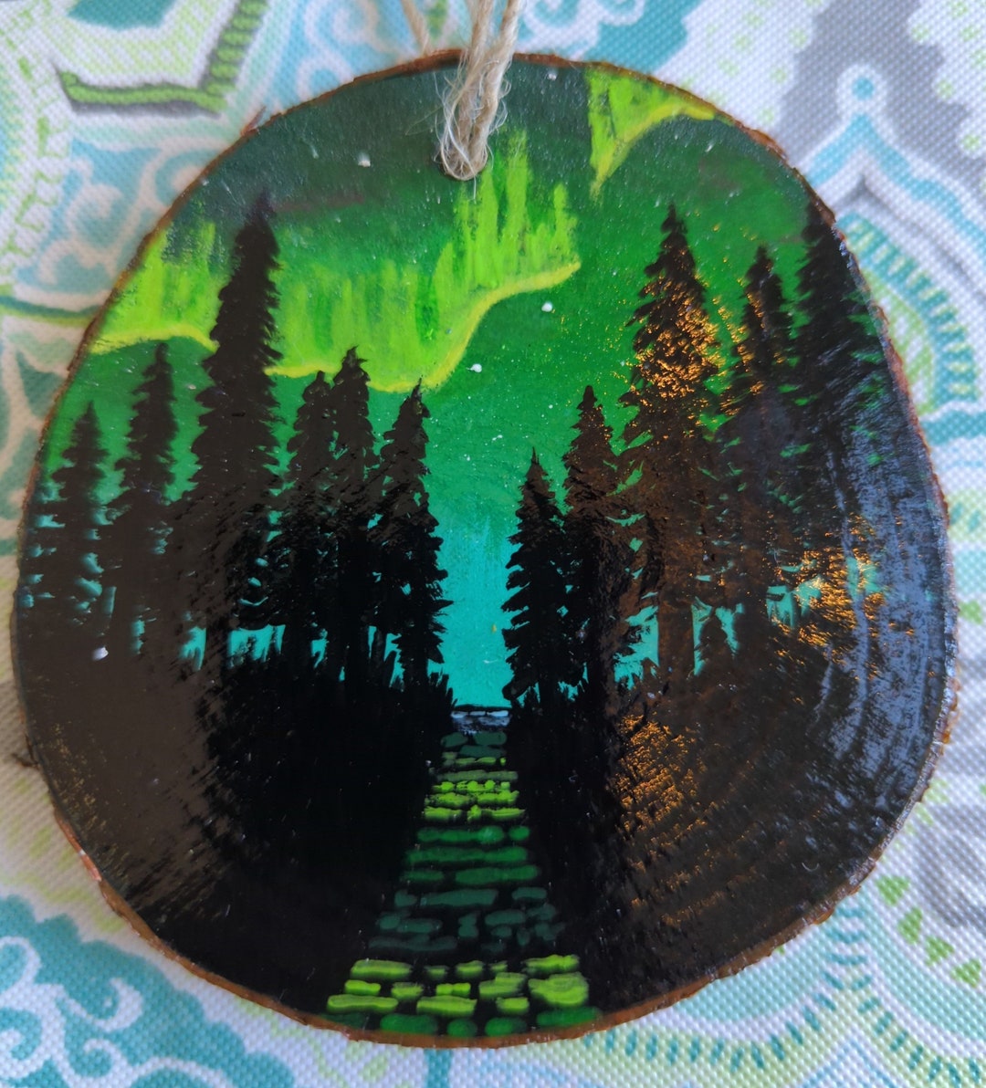 Hand Painted Night Forest Wooden Disc - Etsy