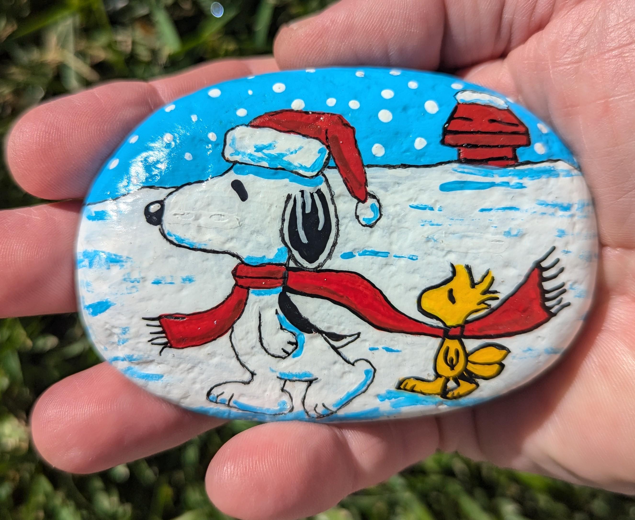 Snoopy Christmastime Painted River Rock - Etsy