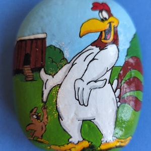 Cartoon Rooster and Chickenhawk Painted River Rock - Etsy