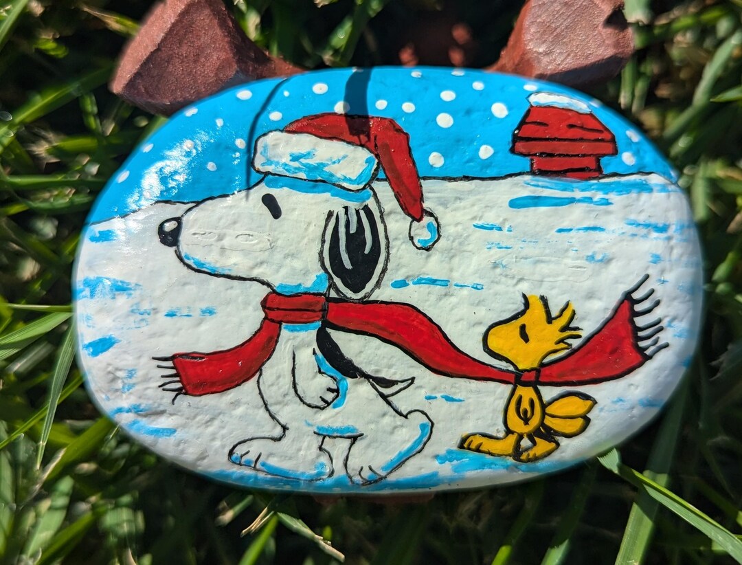 Snoopy Christmastime Painted River Rock - Etsy