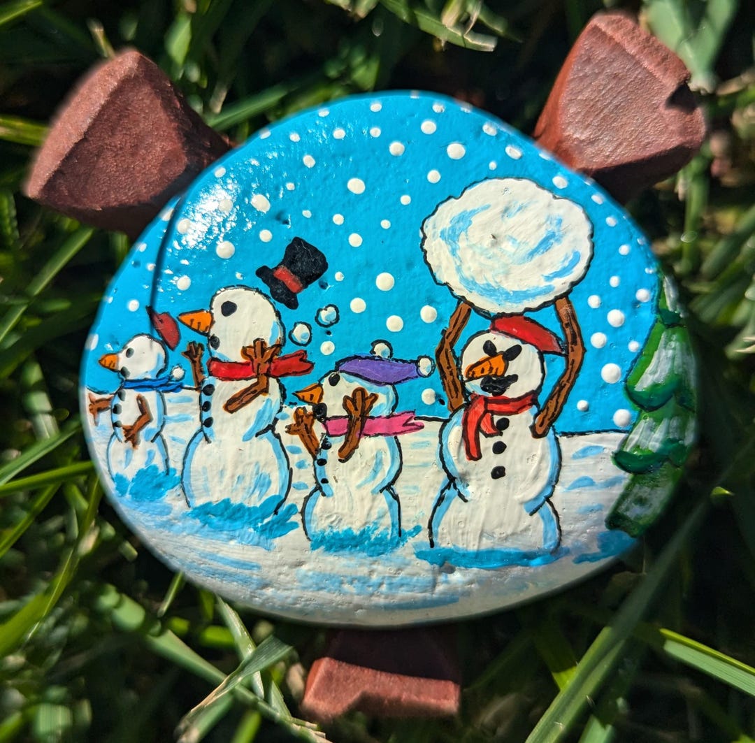 Snowball Fight Painted River Rock - Etsy