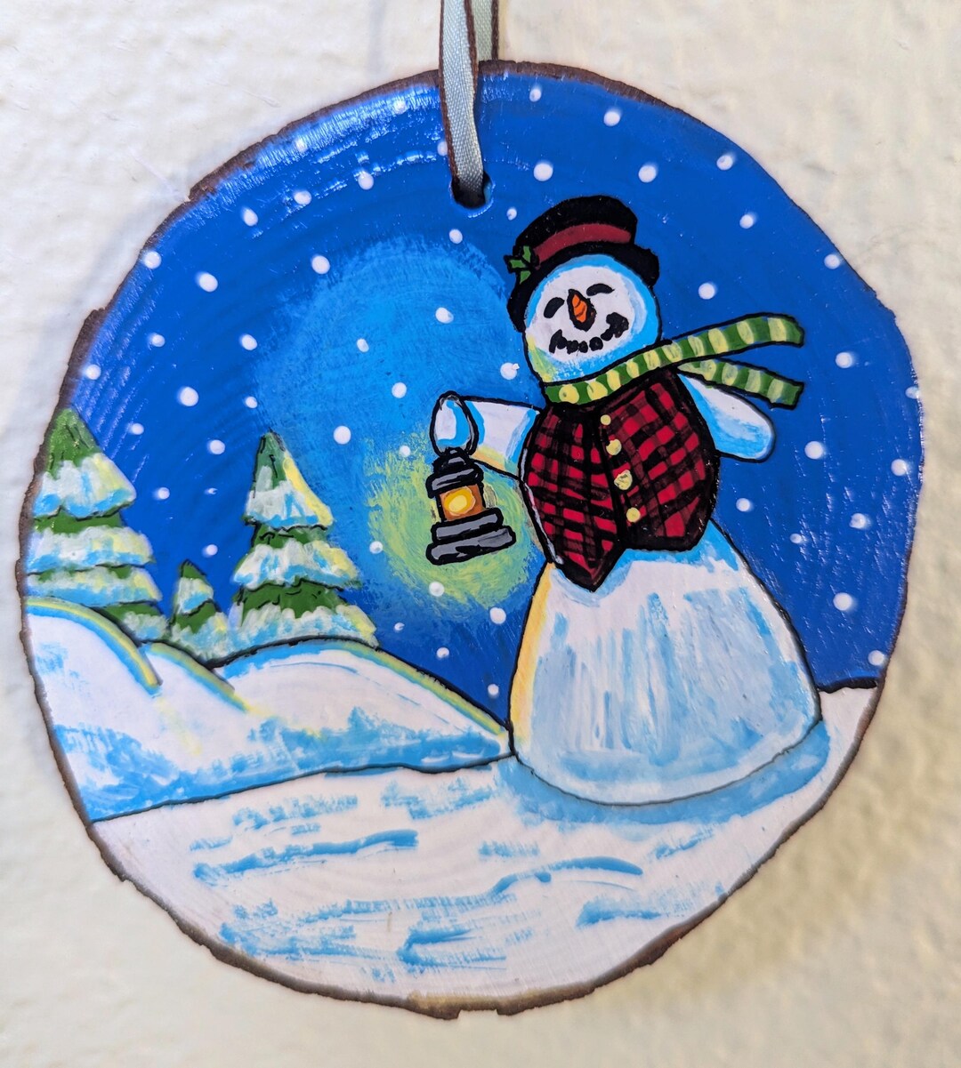 Snowman Christmashand Painted Wooden Disc - Etsy