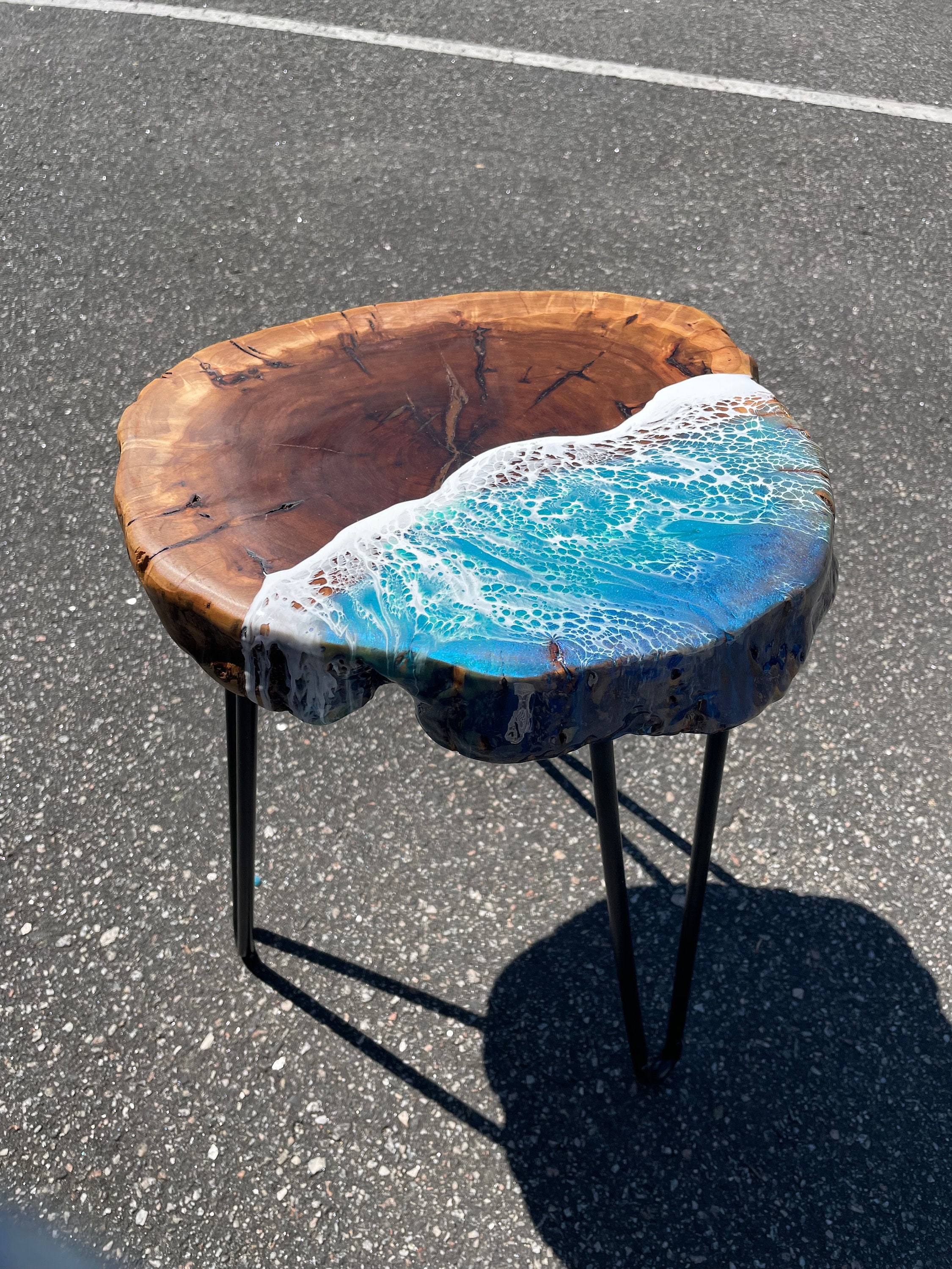 Ocean Resin Wave End Table, Ocean End Table, Live Edge Furniture, Resin ...