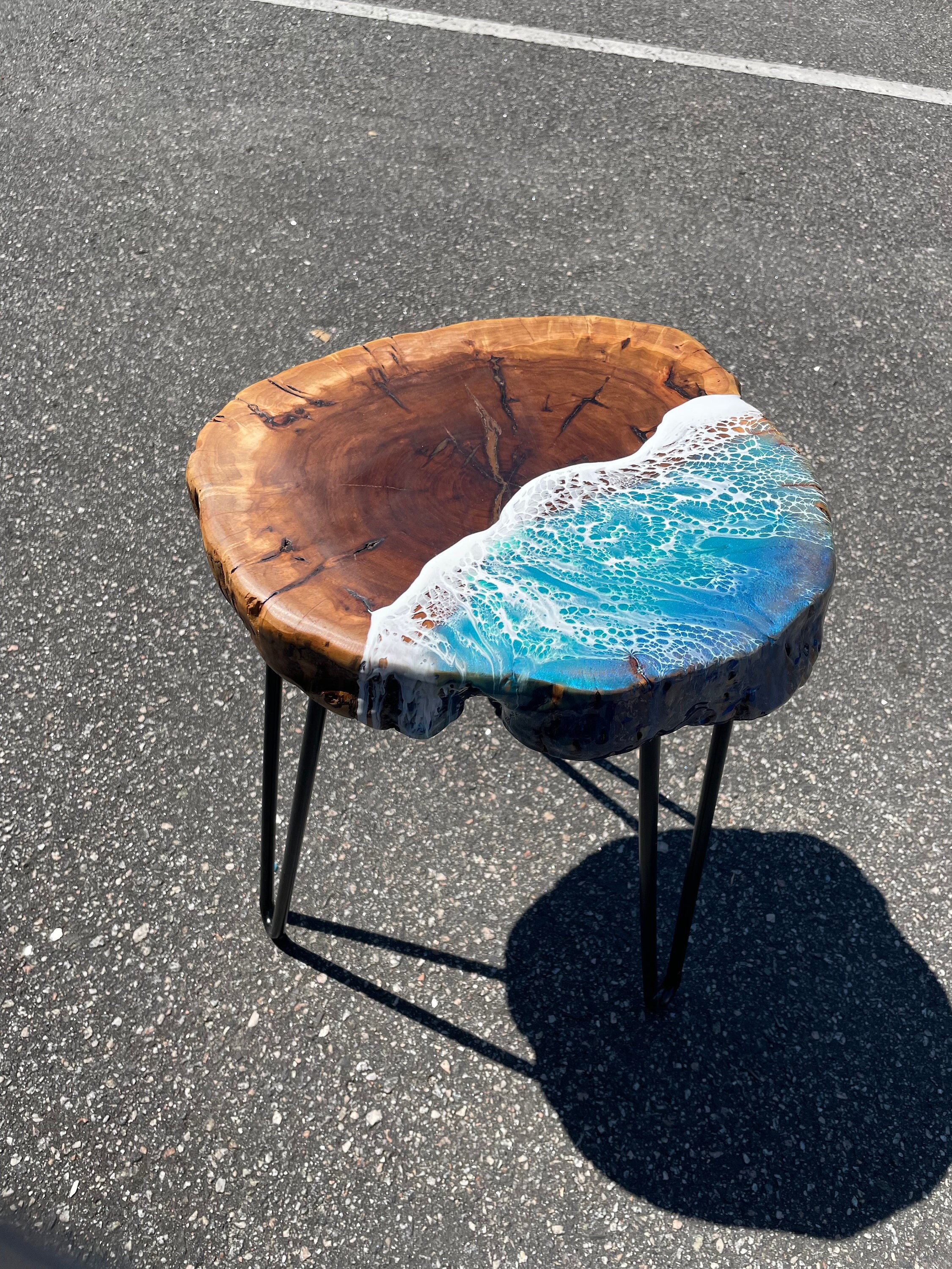 Ocean Resin Wave End Table, Ocean End Table, Live Edge Furniture, Resin ...