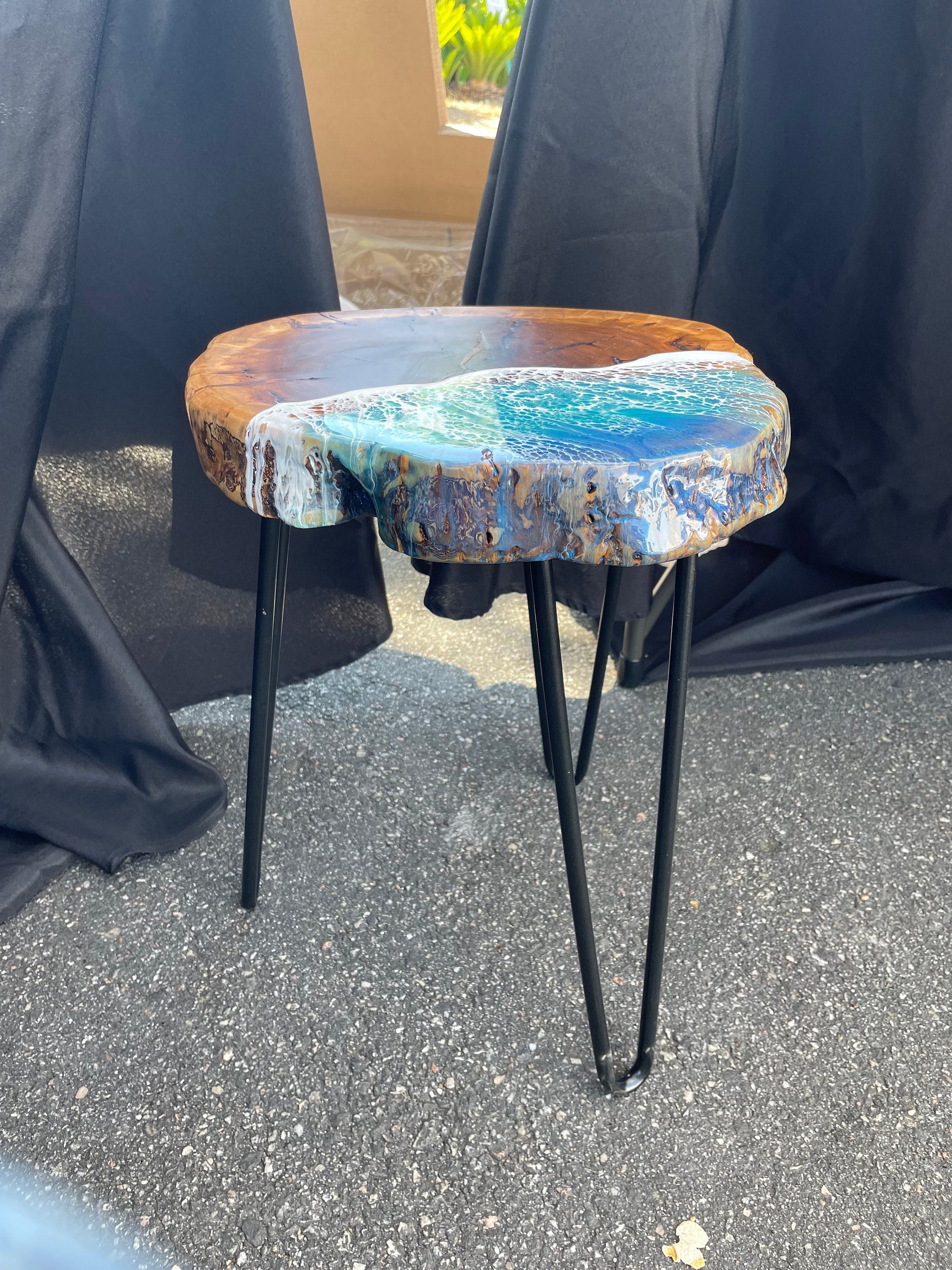 Ocean Resin Wave End Table, Ocean End Table, Live Edge Furniture, Resin ...