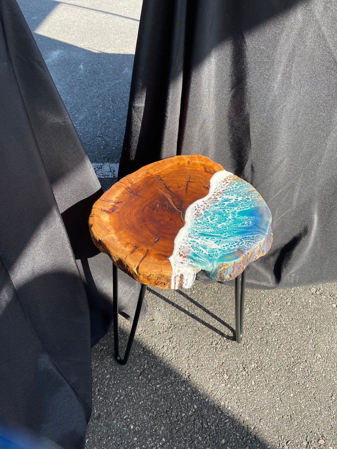 Ocean Resin Wave End Table, Ocean End Table, Live Edge Furniture, Resin ...