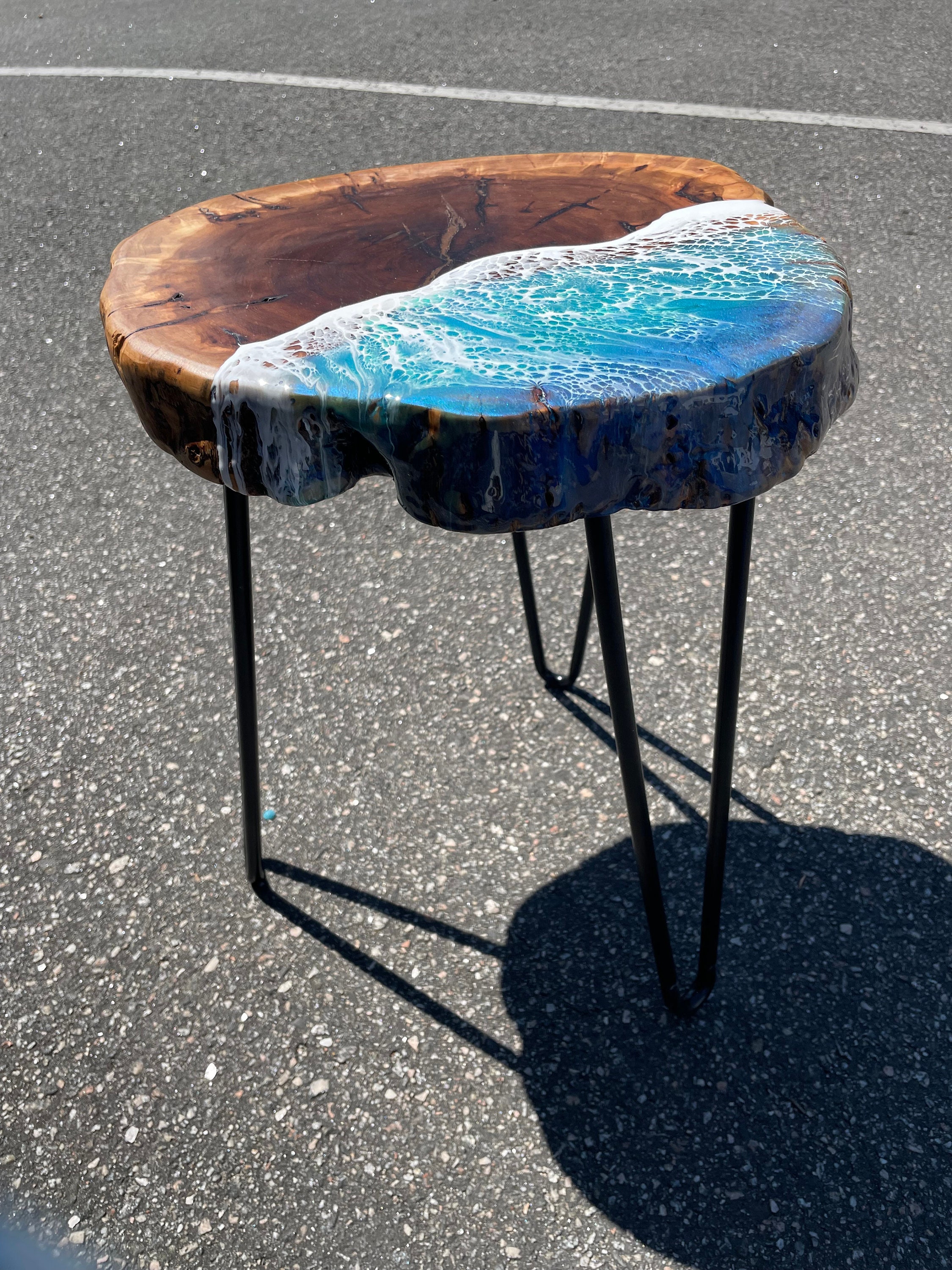 Ocean Resin Wave End Table, Ocean End Table, Live Edge Furniture, Resin ...