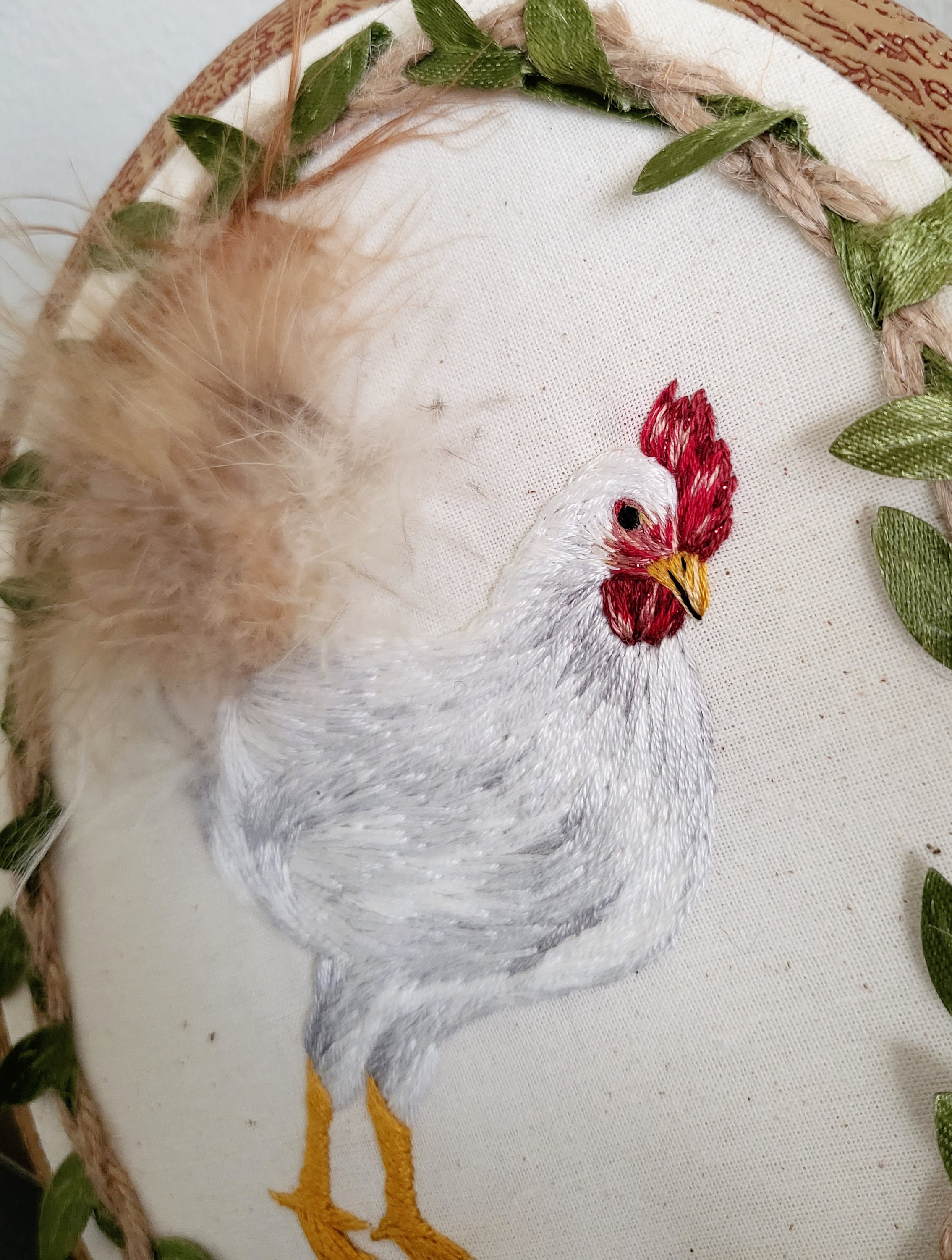 Chicken Embroidery, Hand Embroidery, Wall Art, Home Decor, Wall Hanging ...