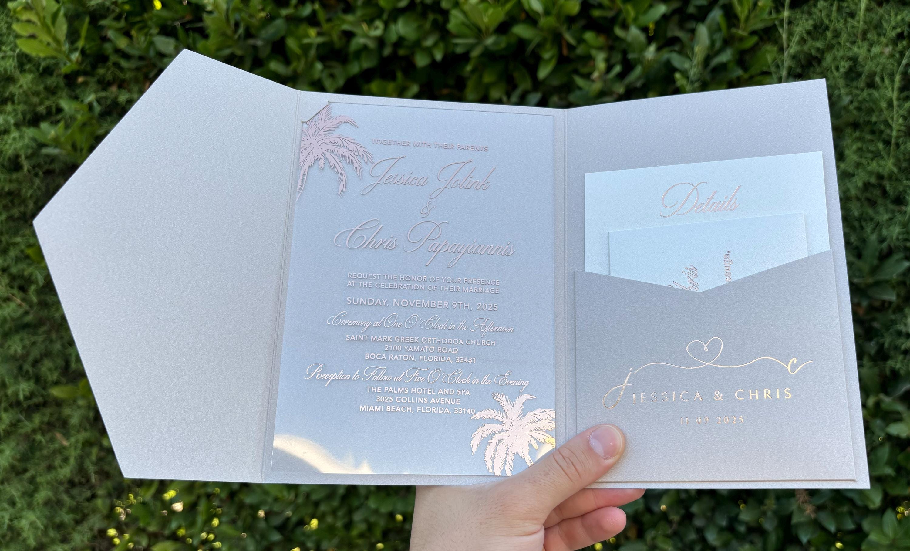 Acrylic Wedding Invitation Set: Sand Pearlescent Envelope, Rose Gold ...