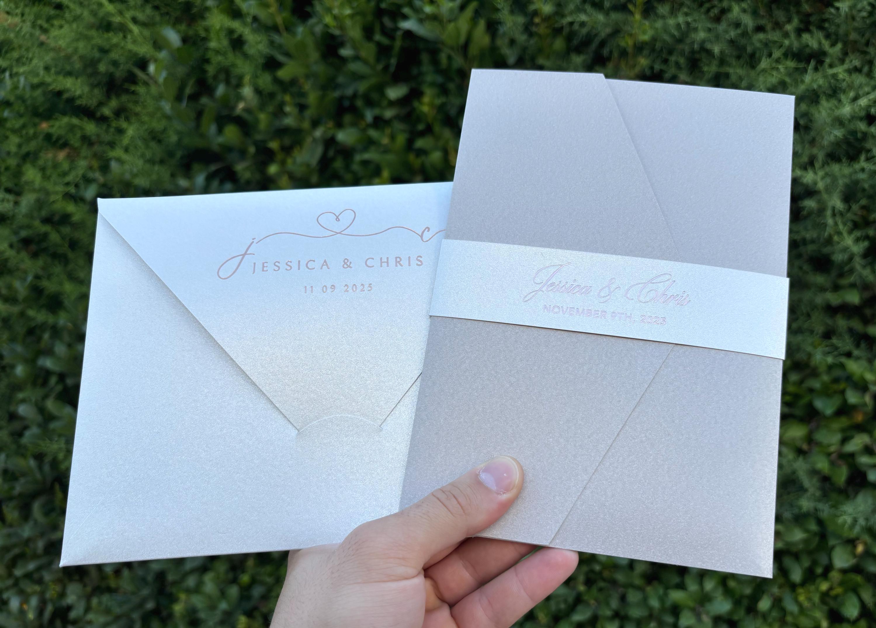 Acrylic Wedding Invitation Set: Sand Pearlescent Envelope, Rose Gold ...
