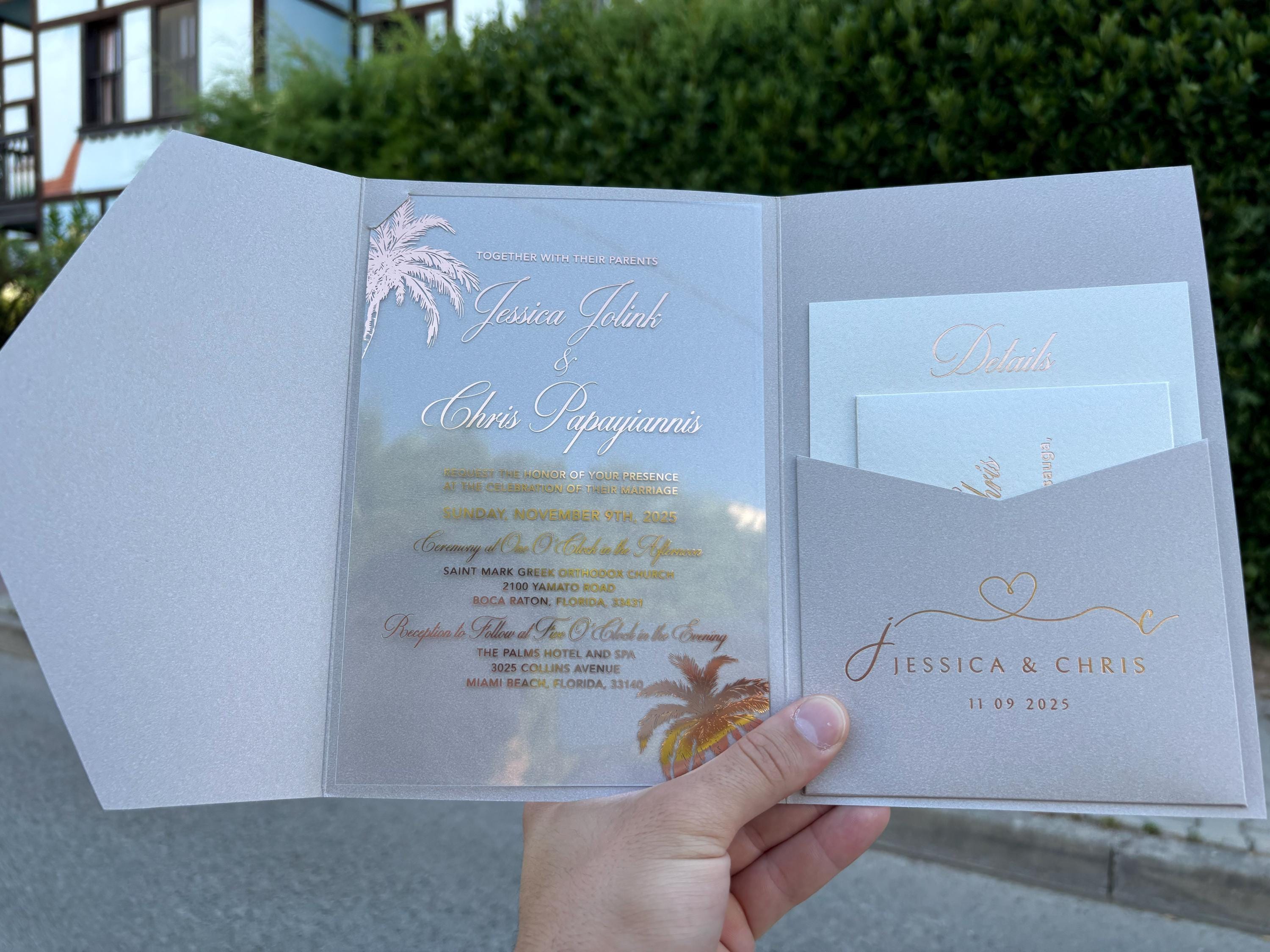 Acrylic Wedding Invitation Set: Sand Pearlescent Envelope, Rose Gold ...