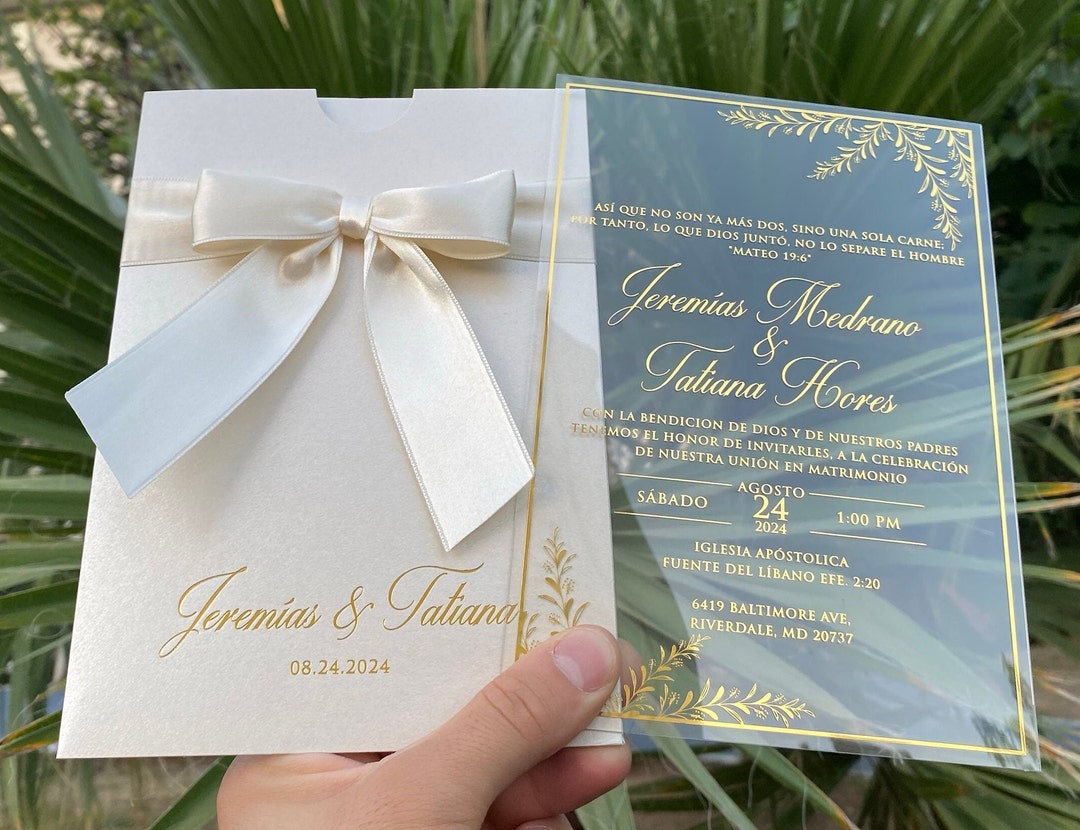 Invitación de boda acrílica, Invitación de boda, Sobre de nácar marfil ...