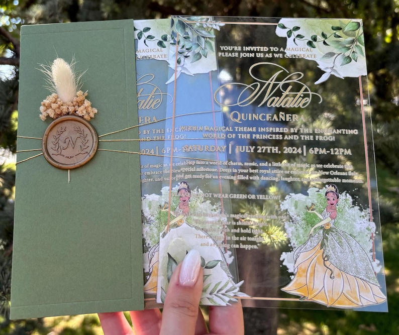 Tiana Princess and Frog Invitation: Acrylic Quinceañera, Sweet 16 - Etsy