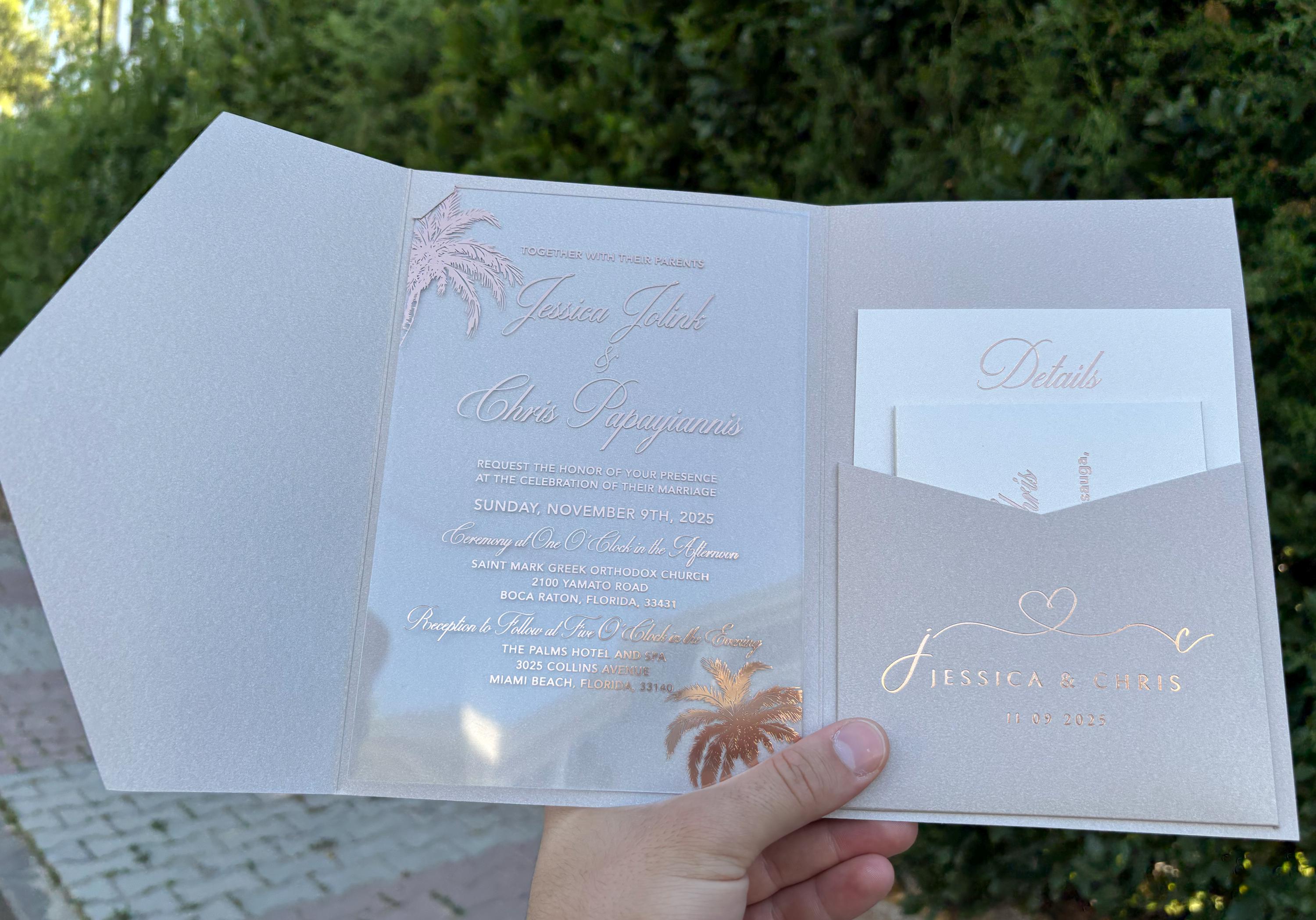 Acrylic Wedding Invitation Set: Sand Pearlescent Envelope, Rose Gold ...