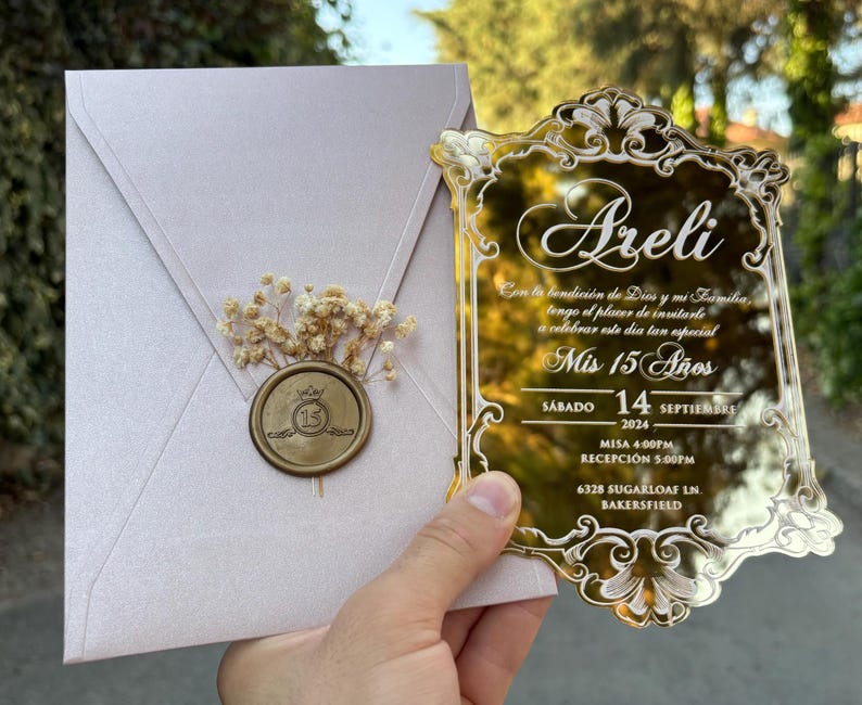 Gold Mirror Quince Invitations, Quinceanera, Sweet 16, Rose Pearl ...