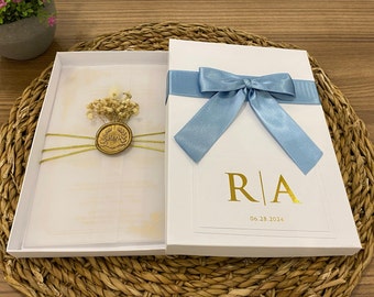 Boxed Invitation, Navy Blue Boxed Wedding Invitation, Box With Ribbon ...