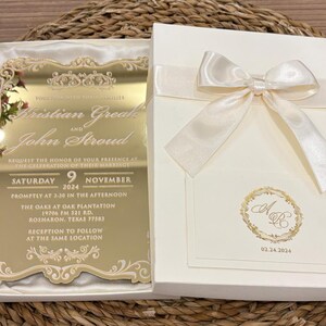 Gold Mirrored Wedding Invitation: Custom Cut With Ivory Box - Etsy