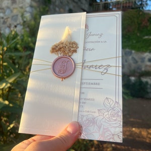Acrylic Quinceañera Invitation: Rose Gold Foil, Wax Seal & Dried ...