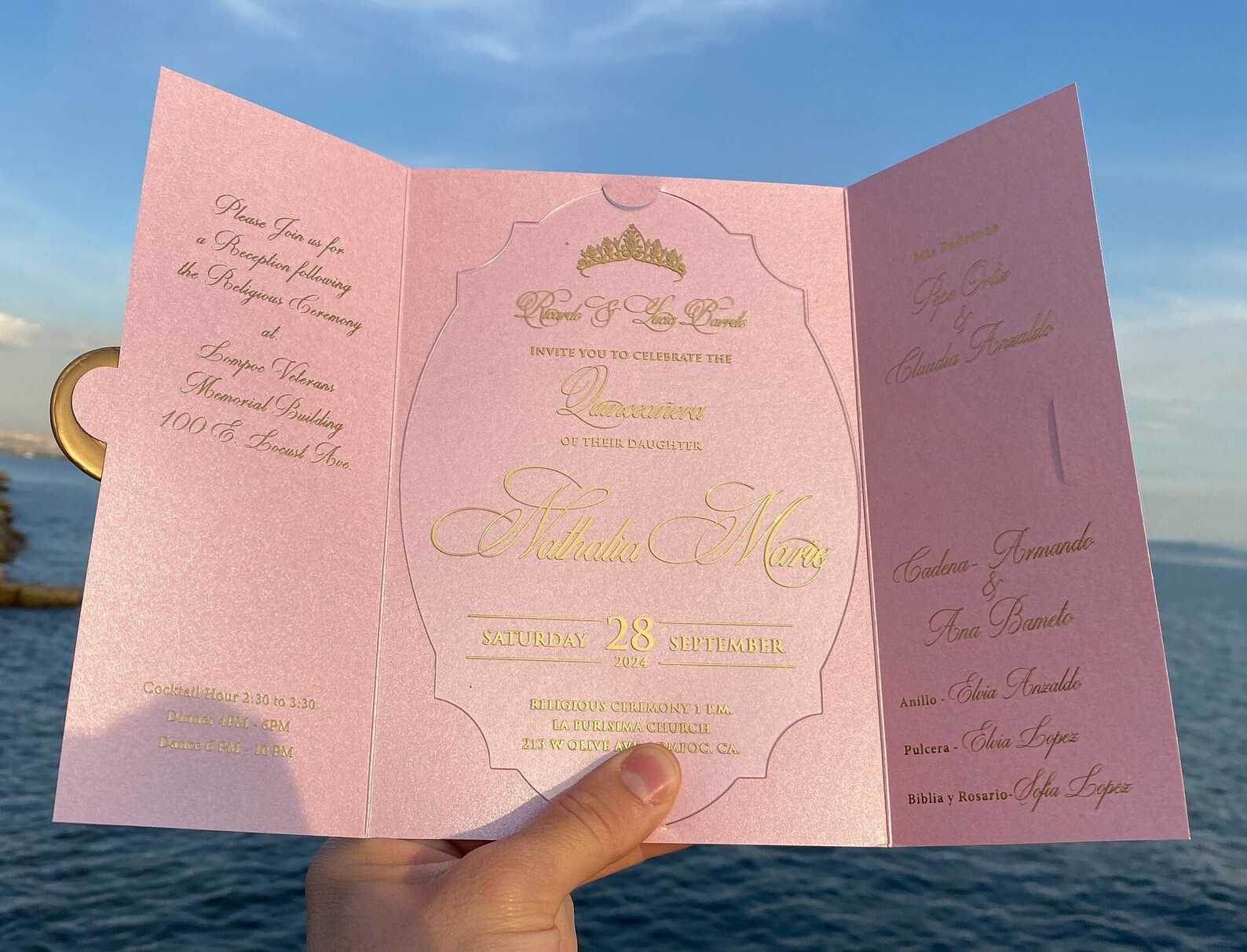 Acrylic Quinceañera Invitation: Pink Pearlescent Folder, Gold Foil - Etsy