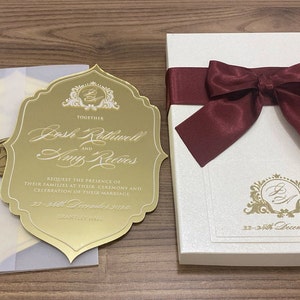 Mirror Invitation, Gold Mirrored Invitation, Boxed Invitation Parchment ...