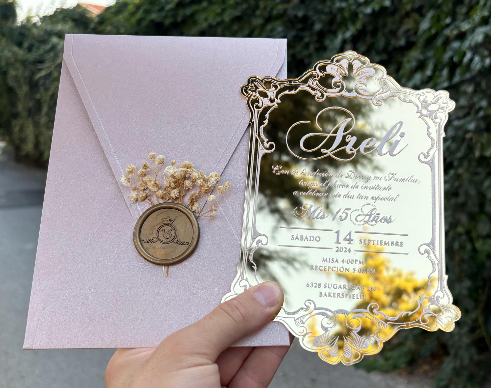 Gold Mirror Quince Invitations, Quinceanera, Sweet 16, Rose Pearl ...