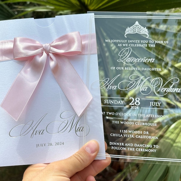 Blush Pink Acrylic Wedding Invitation - Luxurious Quinceanera ...