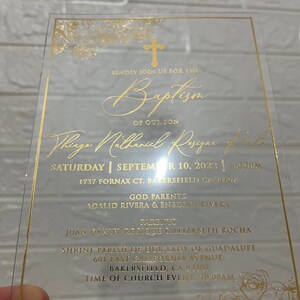 Acrylic Baptism Invitation: Gold Foil, Green Envelope & Wax Seal - Etsy
