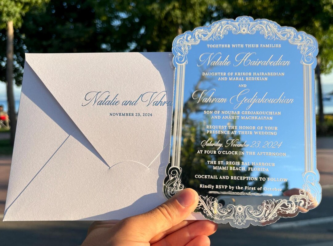 Silver Mirrored Invitation, Mirrored Wedding Invitation, Silver Mirror ...