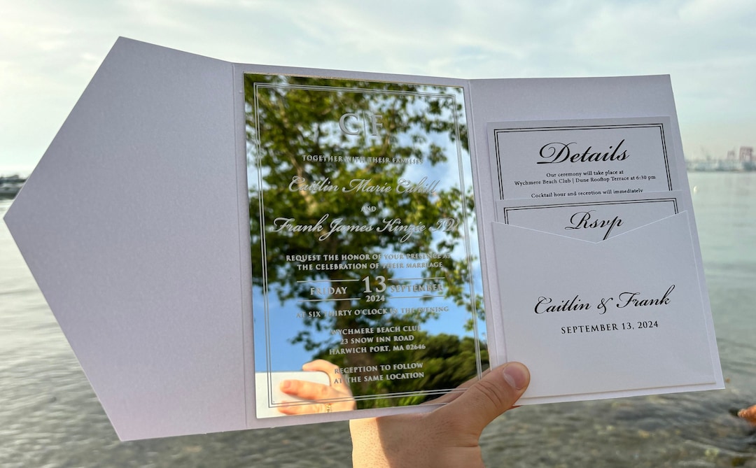 Silver Mirror Wedding Invitation, White Pearl Pocket Envelope - Etsy