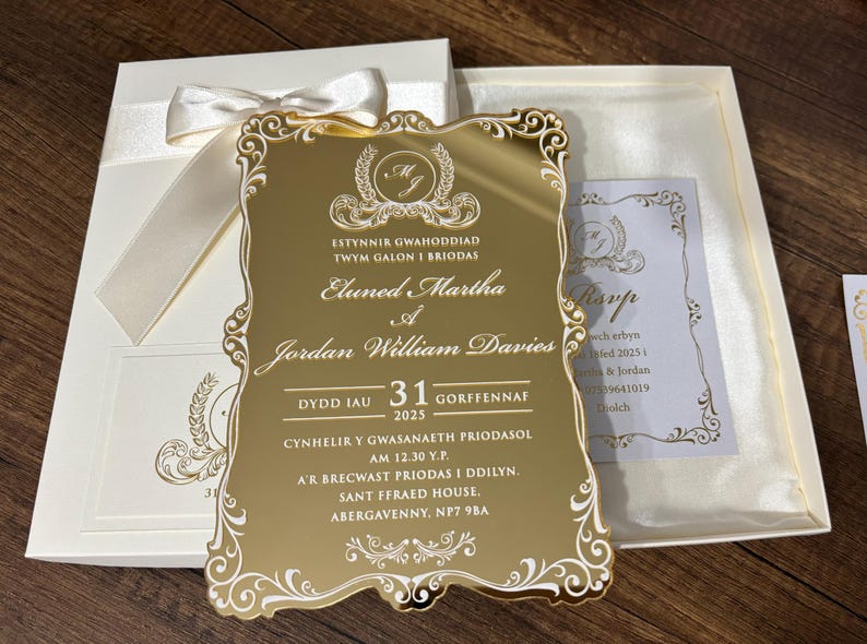 Gold Mirrored Wedding Invitation: Custom Cut With Ivory Box - Etsy