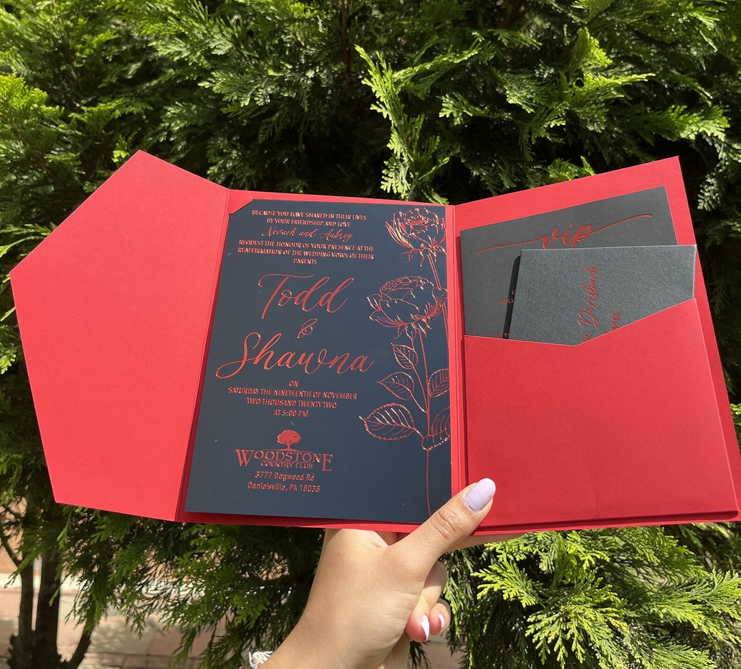 Wedding Invitations, Acrylic Wedding Invitation, Black Acrylic ...